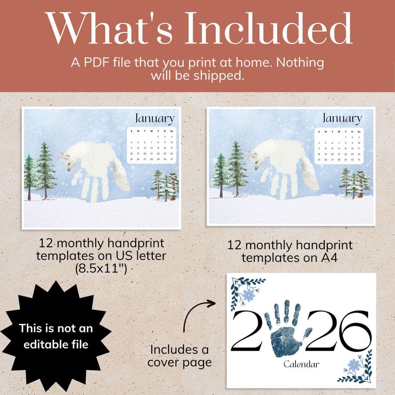 2026 Handprint Calendar Craft Printable, 12 Month Wall Calendar ...