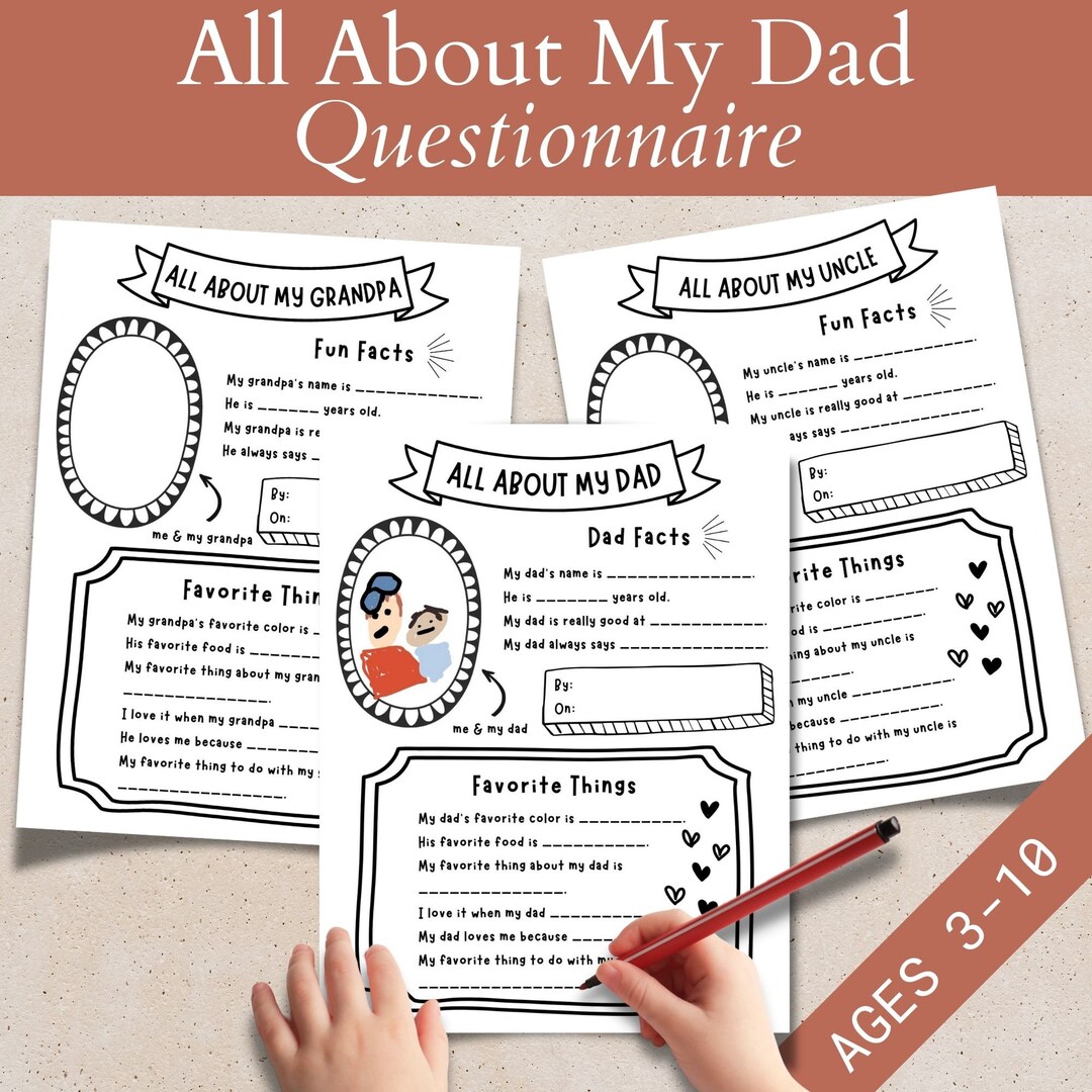 All About My Dad Questionnaire Printable, Unique Fathers Day Gift From ...
