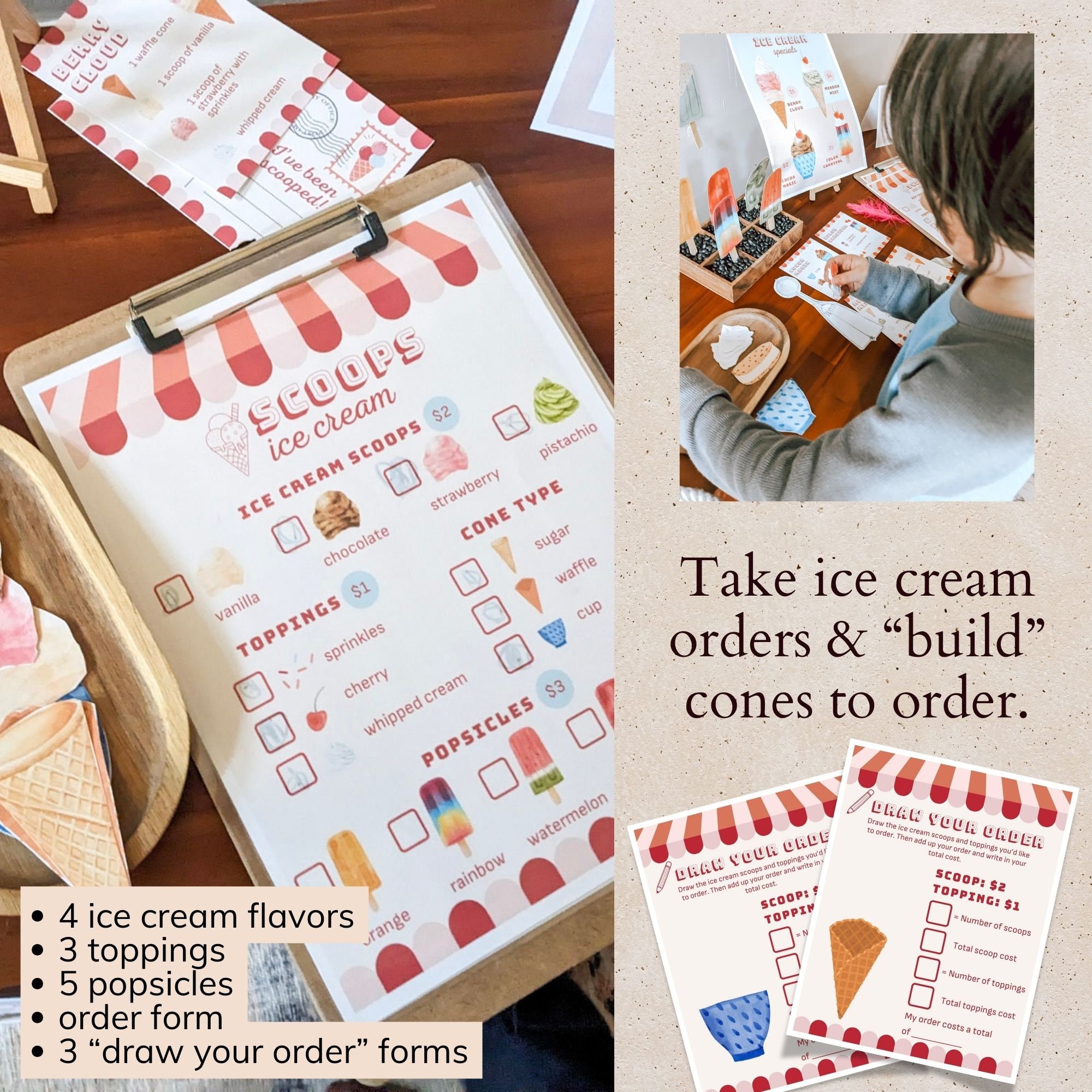 Ice Cream Shop Dramatic Play Printable, Restaurant Pretend Play Gift ...