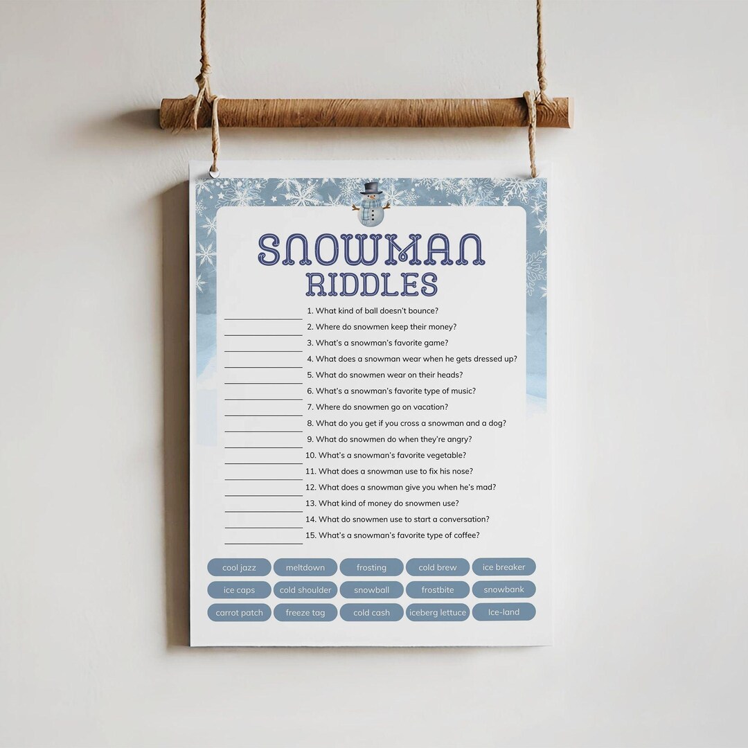 Snowman Riddles Game Printable, Winter Riddle Me This With Answers ...