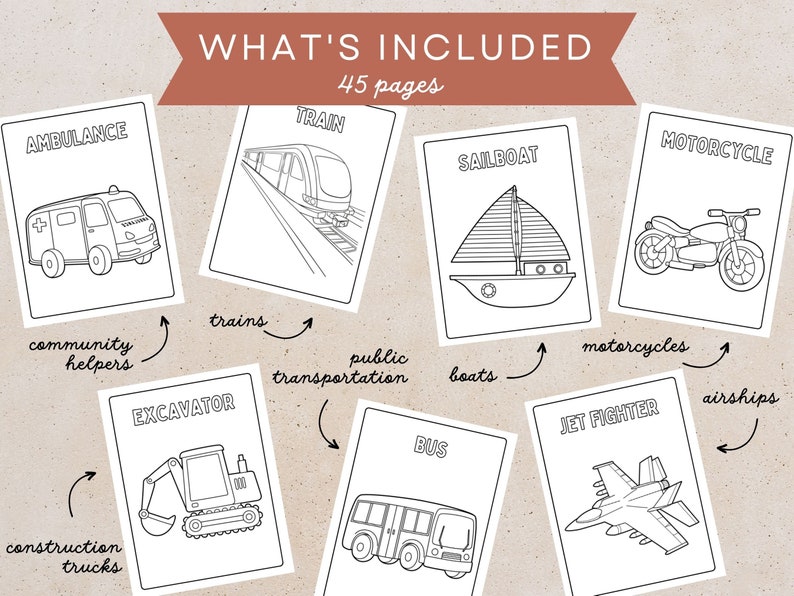 Vehicle Coloring Book PDF Easy Truck, Cars, Construction Coloring Pages ...