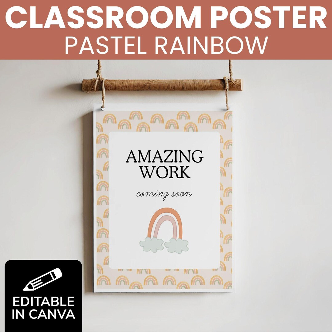 Amazing Work Coming Soon Poster Pastel Rainbow Printable, Editable Wow ...