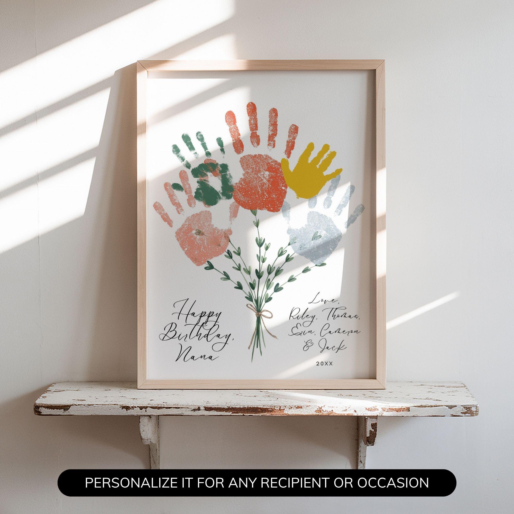 Happy Birthday Handprint Template for Toddlers, Flower Bouquet ...
