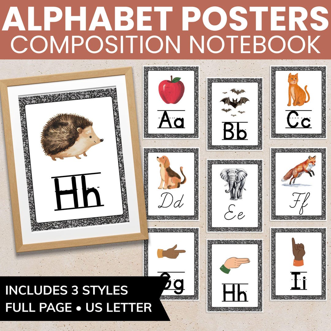 Classroom Alphabet Posters Composition Notebook Classroom Decor ...