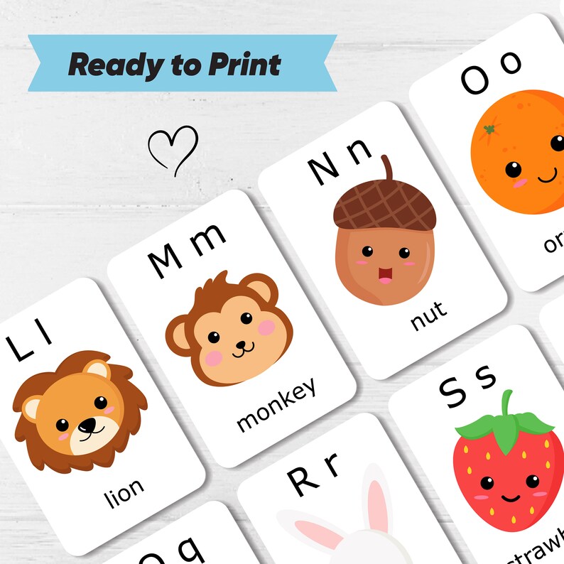 Alphabet Flash Cards Printable, Kids Animal Alphabet Cards, ABC Flash ...