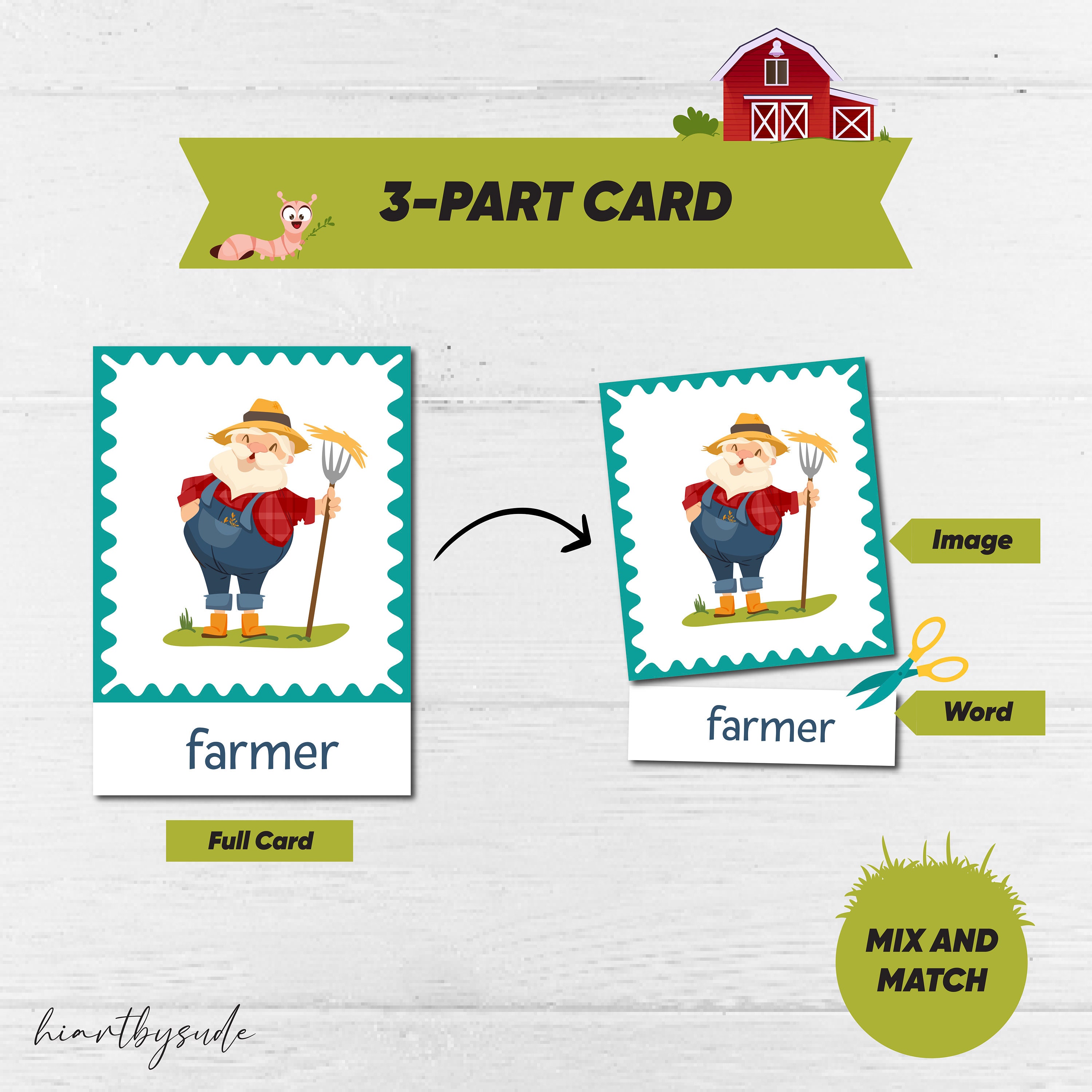 Farm Animals Flash Cards, Farm Printable Cards, Montessori Flash Cards ...