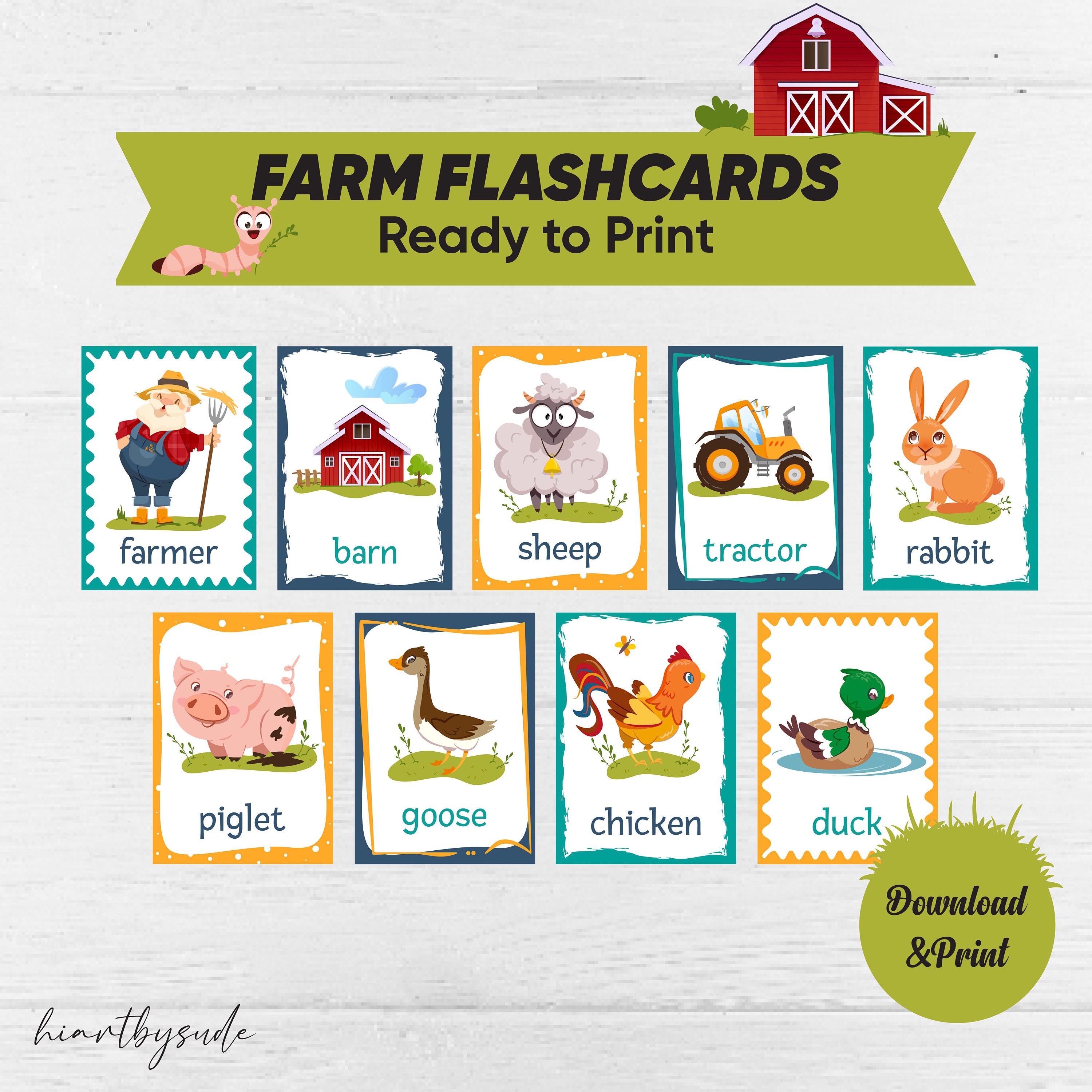 Farm Animals Flash Cards, Farm Printable Cards, Montessori Flash Cards ...