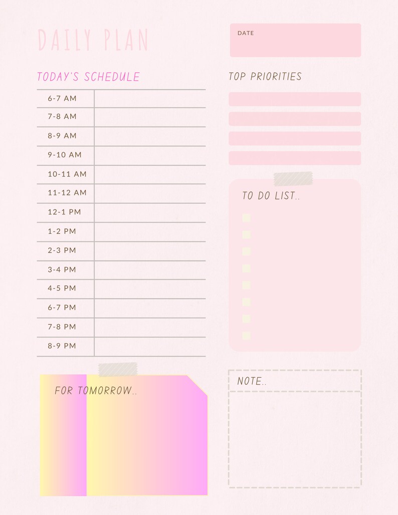 Pink Daily Planner Instant Download - Etsy