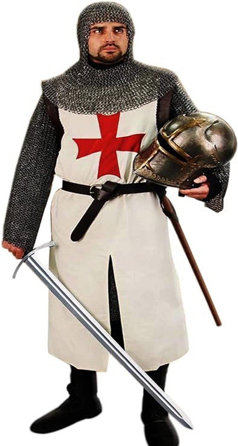 Medieval Tunic Templar Knight Halloween Costume Hooded Cap Cloak ...
