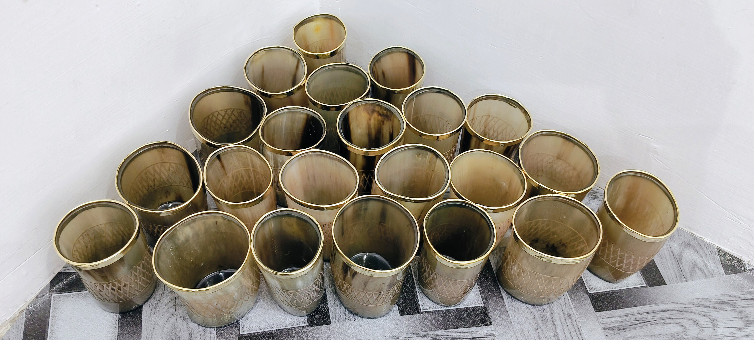 Drinking Horn Shot Set Natural Polished Horn Shot Glass With Brass Trim ...