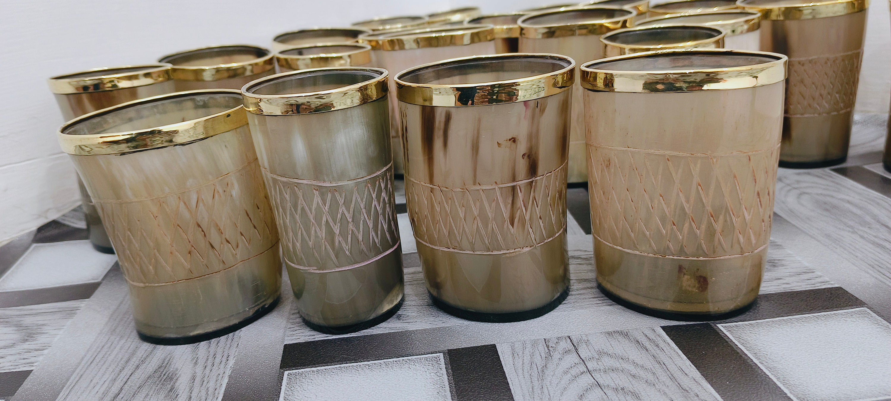 Drinking Horn Shot Set Natural Polished Horn Shot Glass With Brass Trim ...