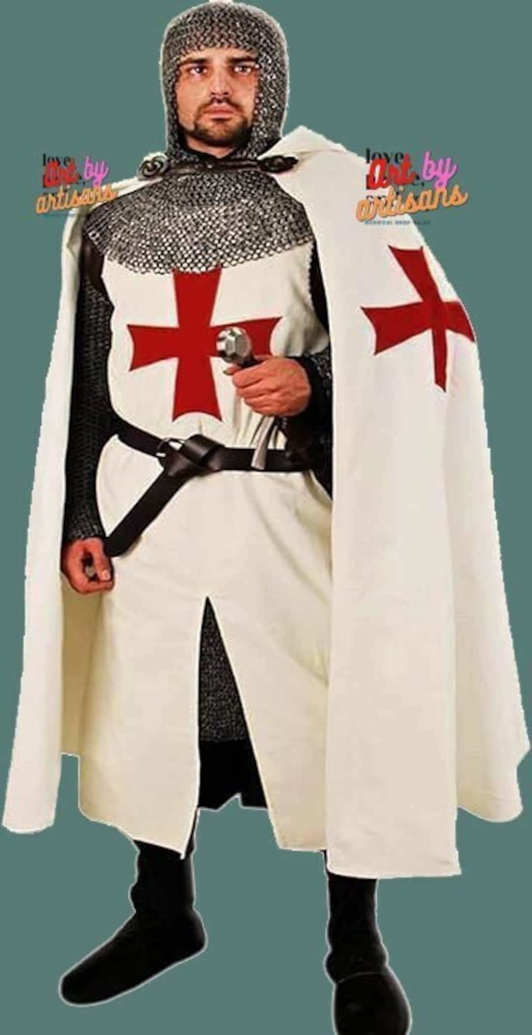 Medieval Tunic Templar Knight Halloween Costume Hooded Cap Cloak ...