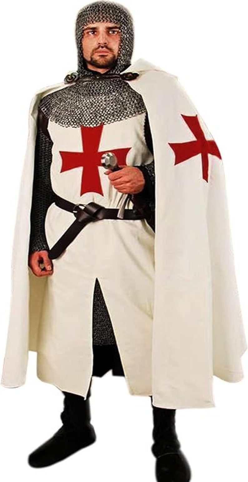 Medieval Tunic Templar Knight Halloween Costume Hooded Cap Cloak ...