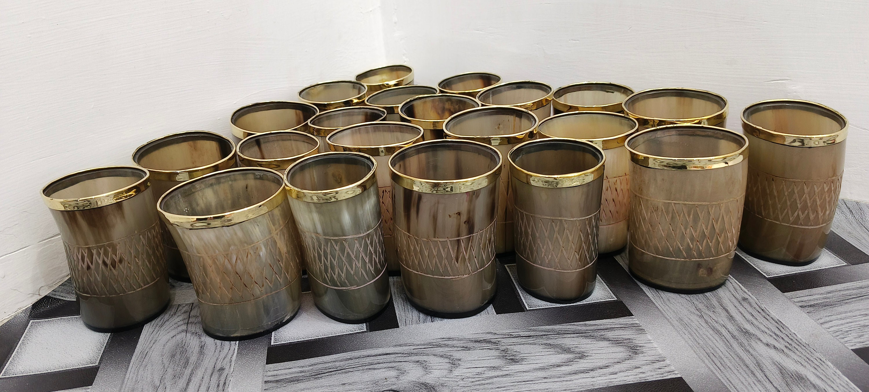 Drinking Horn Shot Set Natural Polished Horn Shot Glass With Brass Trim ...