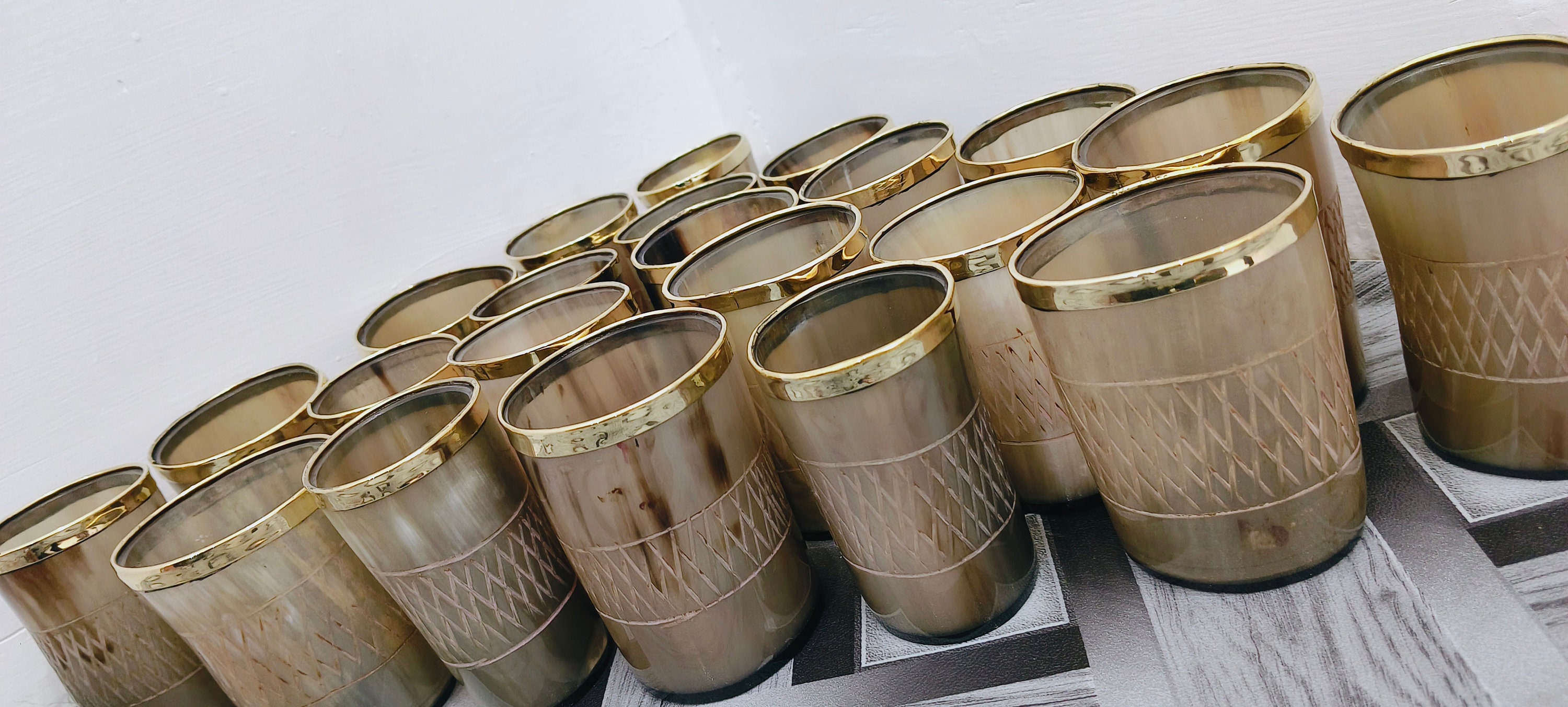 Drinking Horn Shot Set Natural Polished Horn Shot Glass With Brass Trim ...