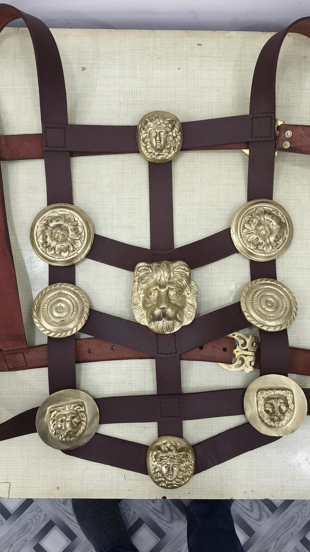 Handcrafted Medieval Roman Phalera Leather Belt Brass Buckle Ancient ...