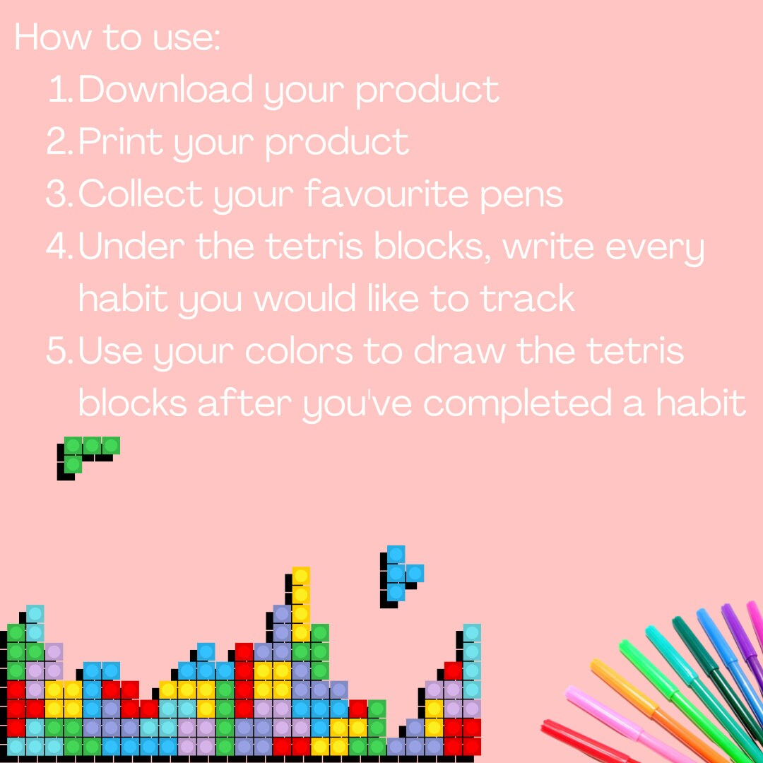 October Habit Tracker A4, Printable Digital Product, Tetris, Monthly ...