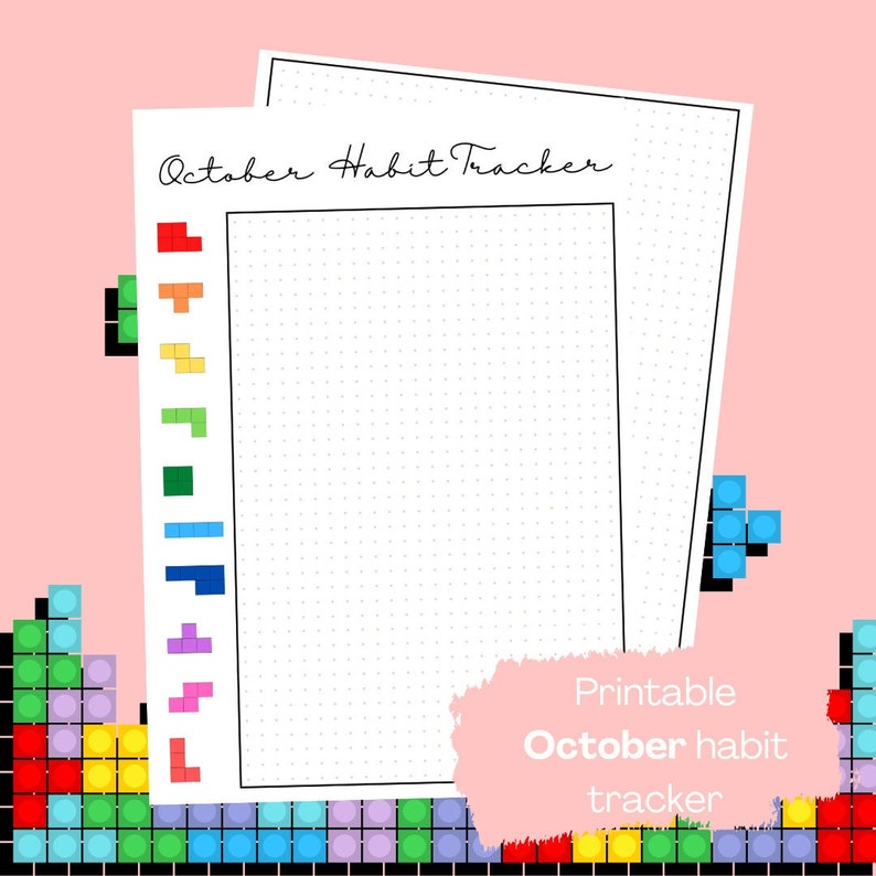October Habit Tracker A4, Printable Digital Product, Tetris, Monthly ...