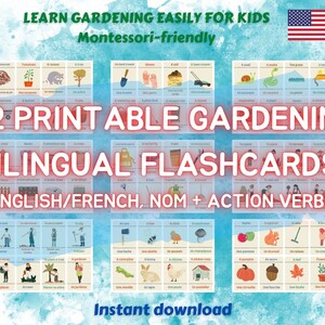Gardening Flashcards With Action Verbs, Montessori Educational ...