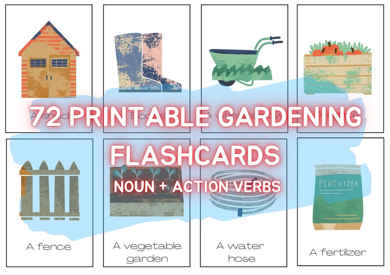Gardening Flashcards: Tools, Animals, Action Verbs Usable in the Garden ...