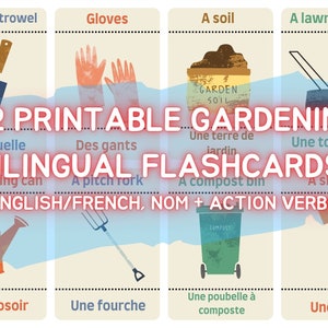 Gardening Flashcards With Action Verbs, Montessori Educational ...