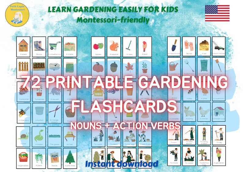 Gardening Flashcards: Tools, Animals, Action Verbs Usable in the Garden ...