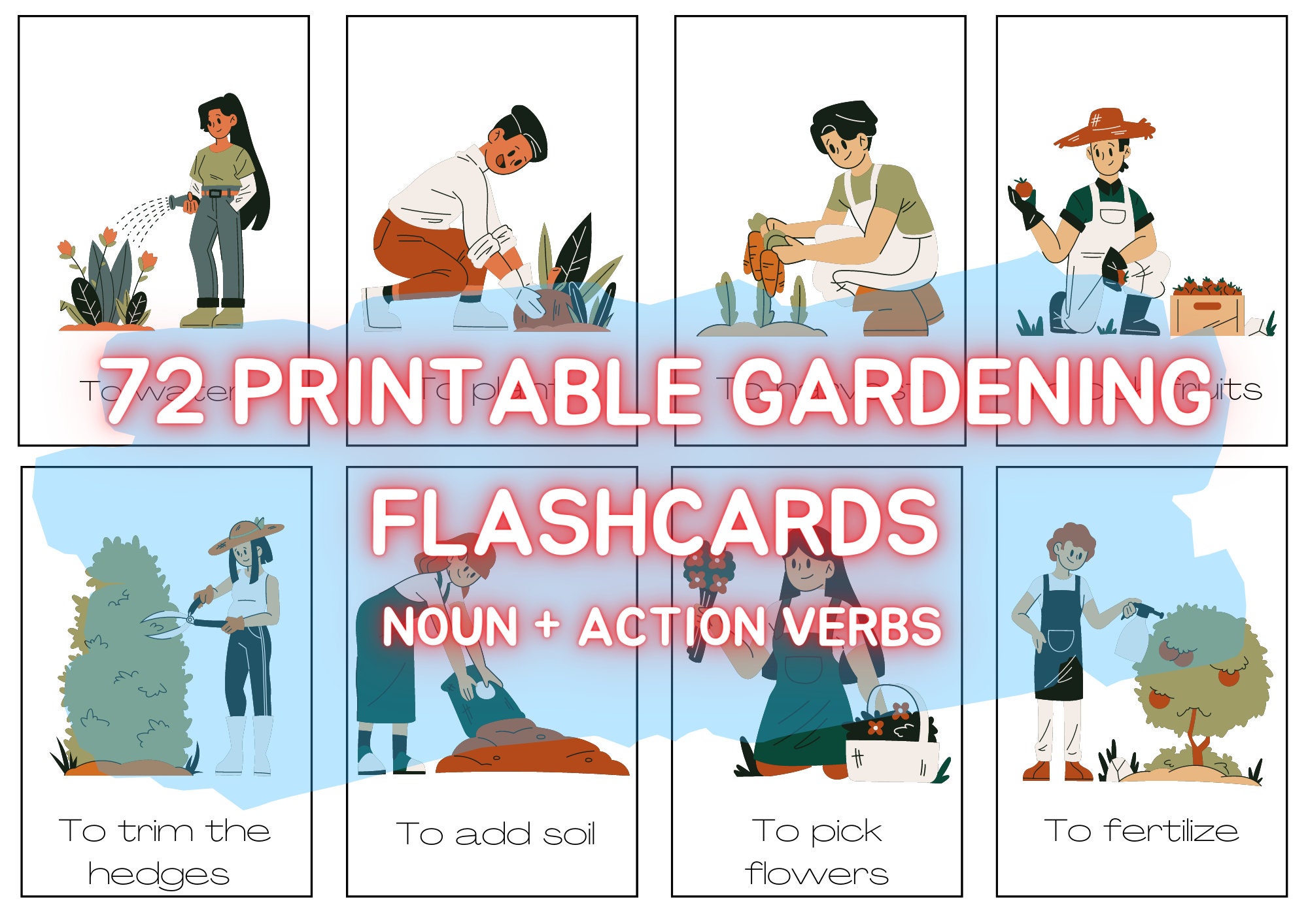 Gardening Flashcards: Tools, Animals, Action Verbs Usable in the Garden ...