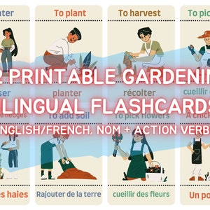 Gardening Flashcards With Action Verbs, Montessori Educational ...