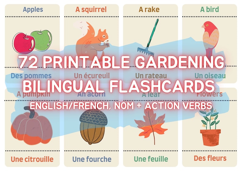 Gardening Flashcards With Action Verbs, Montessori Educational ...