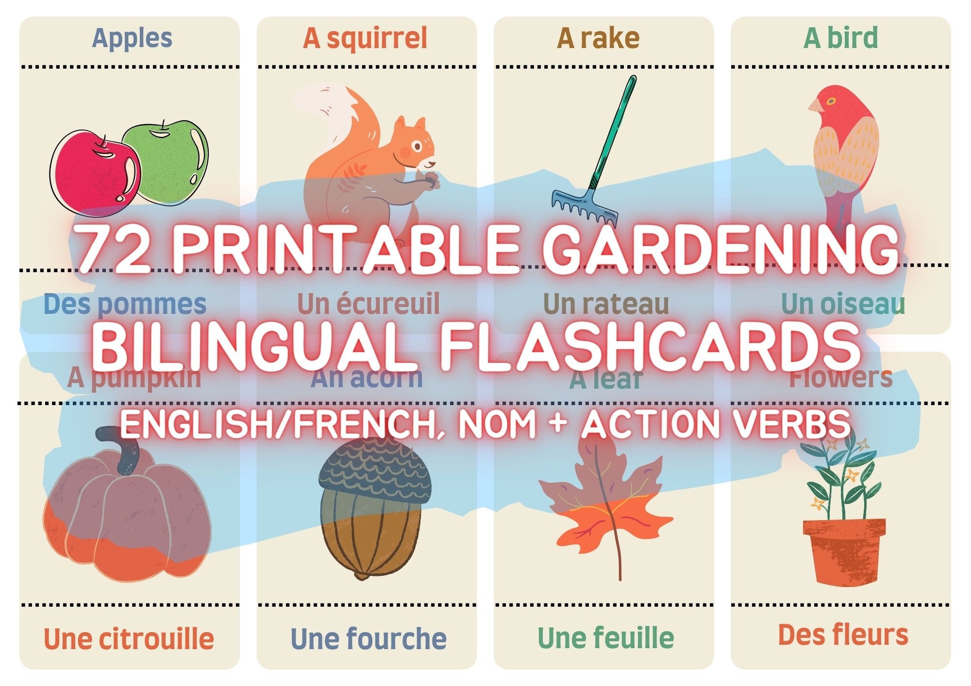 Gardening Flashcards With Action Verbs, Montessori Educational ...