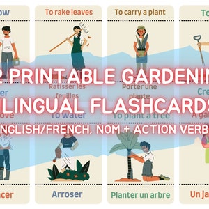 Gardening Flashcards With Action Verbs, Montessori Educational ...
