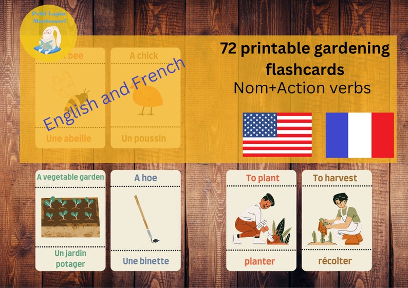 Gardening Flashcards With Action Verbs Montessori Educational - Etsy