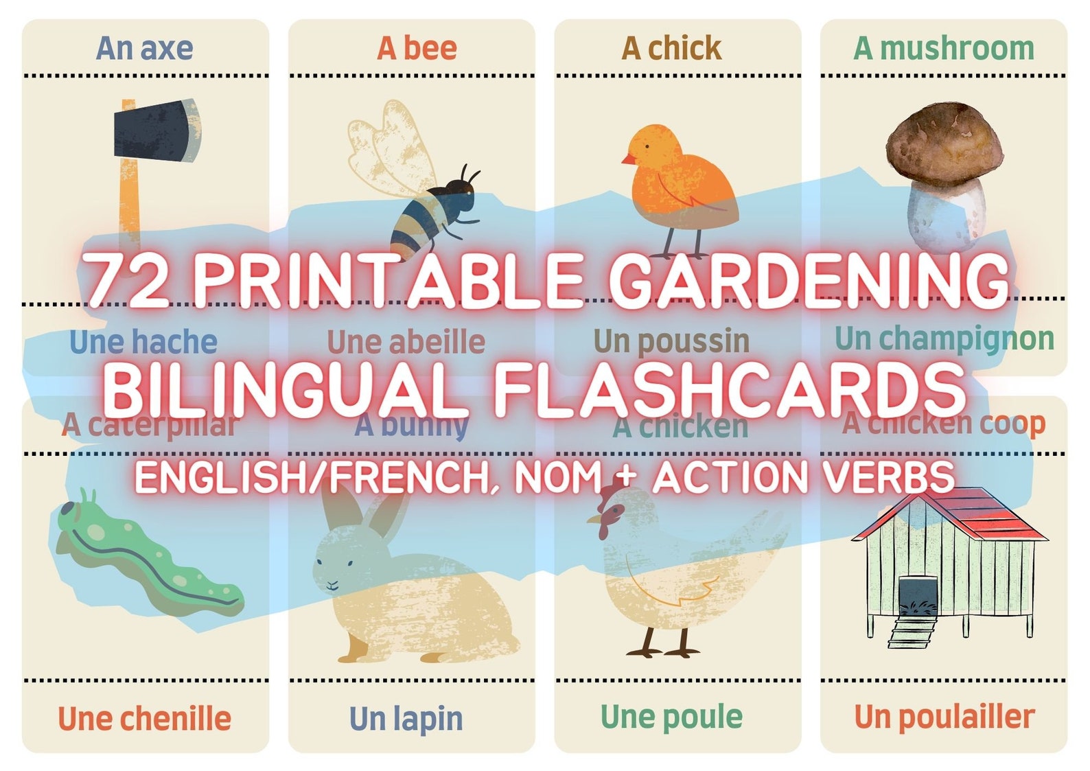 Gardening Flashcards With Action Verbs, Montessori Educational ...