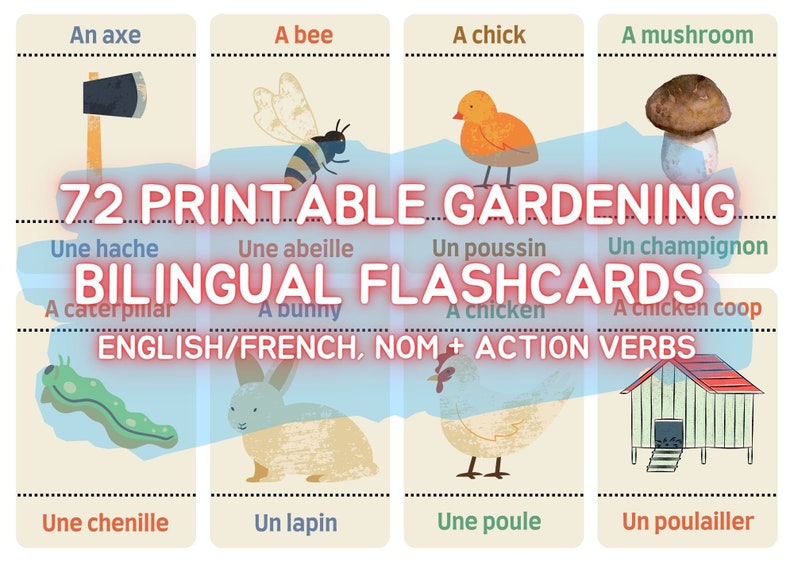 Gardening Flashcards With Action Verbs, Montessori Educational ...