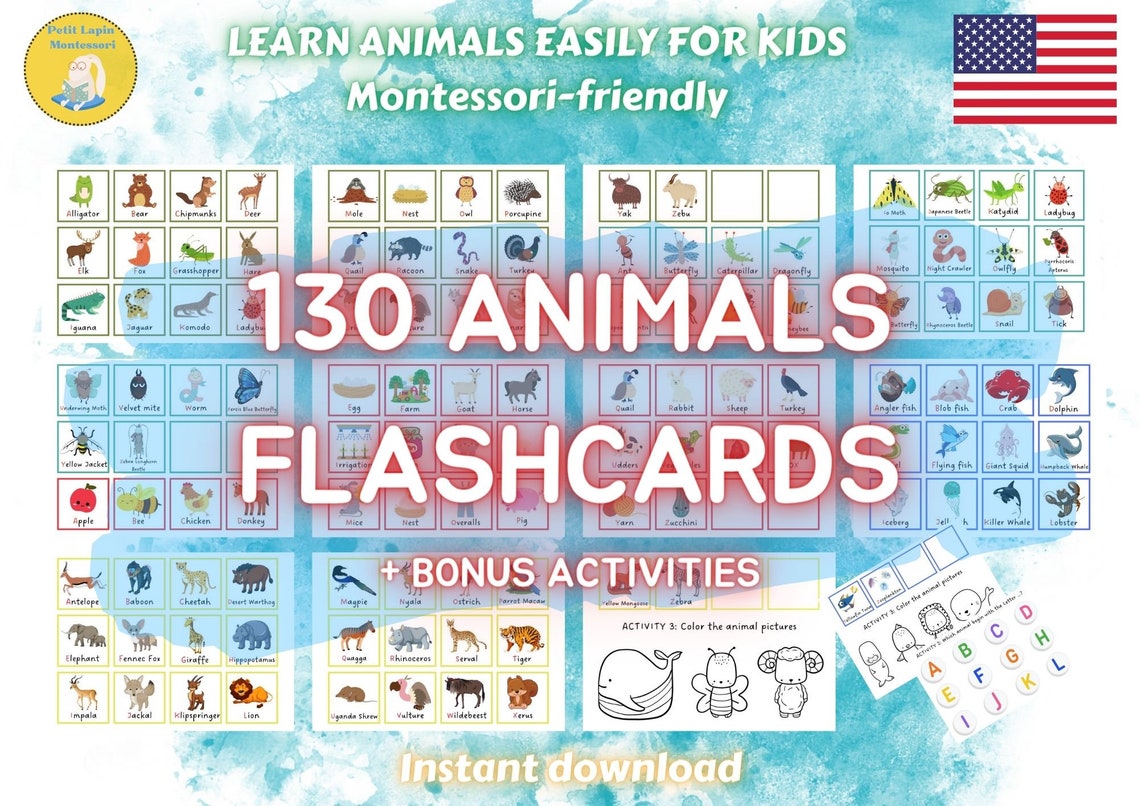 130 Animals Printable Flashcards for Children: Forest, Bugs, Ocean ...