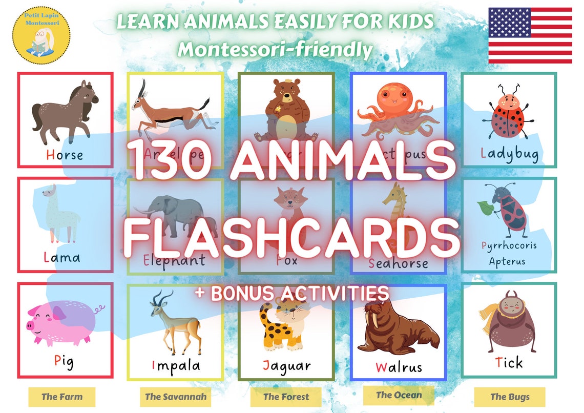 130 Animals Printable Flashcards for Children: Forest, Bugs, Ocean ...