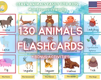 120 Animals Printable Flashcards for Children: Forest, Ocean, Farm ...