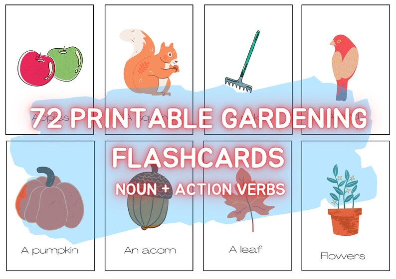 Gardening Flashcards: Tools, Animals, Action Verbs Usable in the Garden ...
