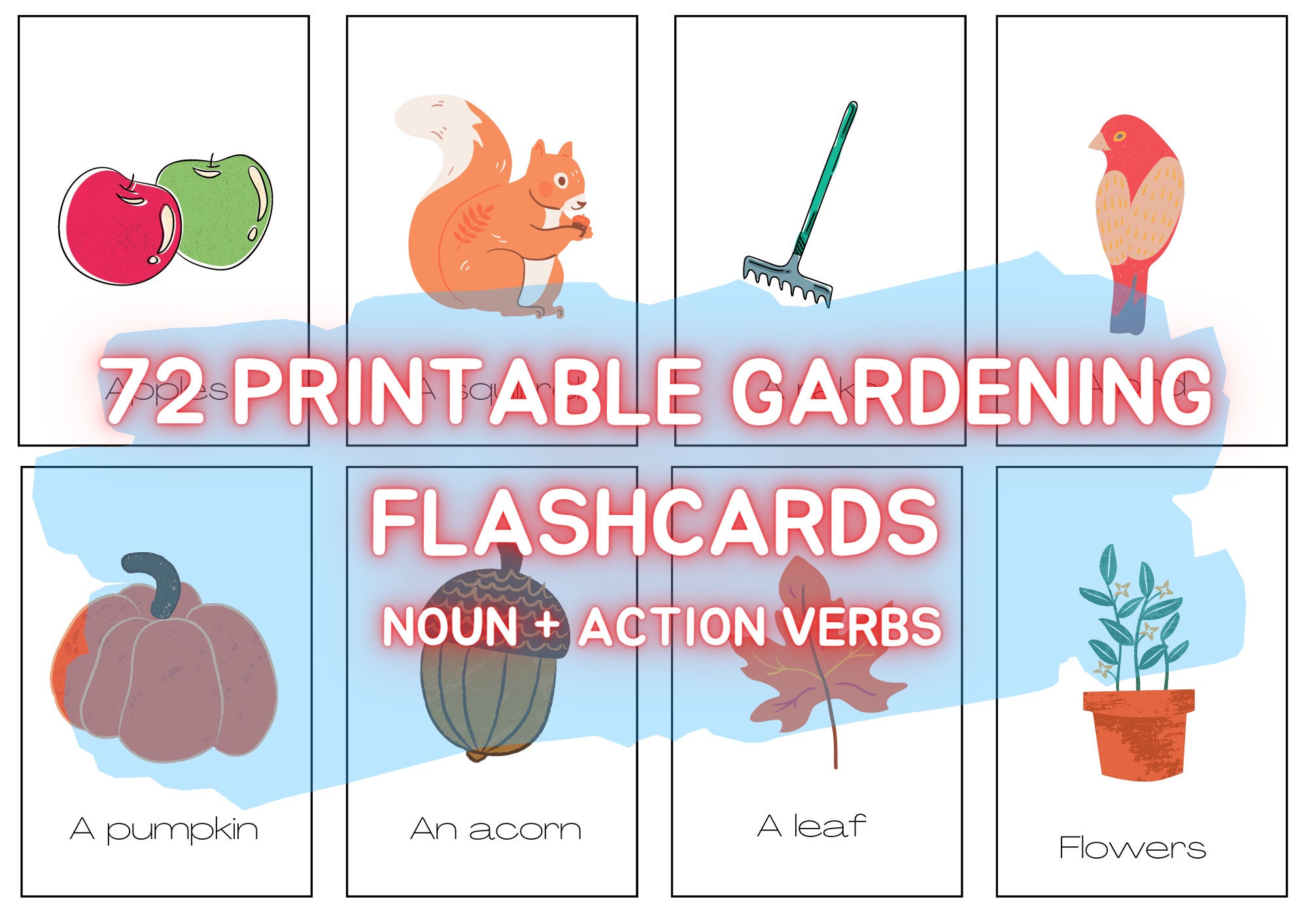 Gardening Flashcards: Tools, Animals, Action Verbs Usable in the Garden ...