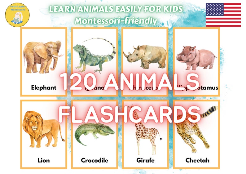 120 Animals Printable Flashcards for Children: Forest, Ocean, Farm ...