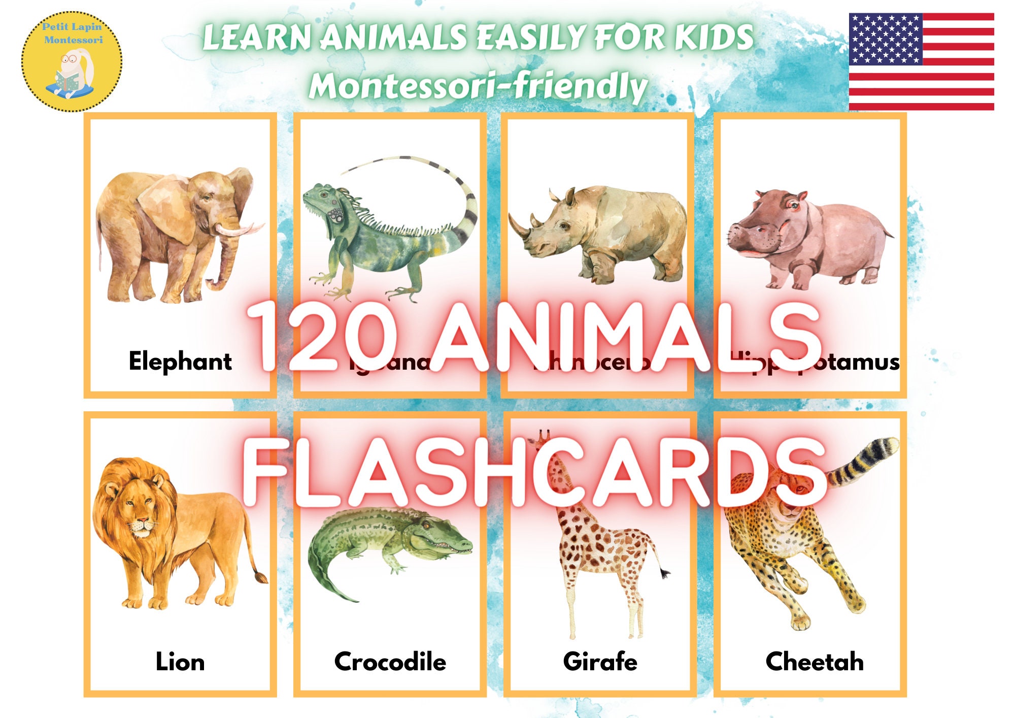120 Animals Printable Flashcards for Children: Forest, Ocean, Farm ...