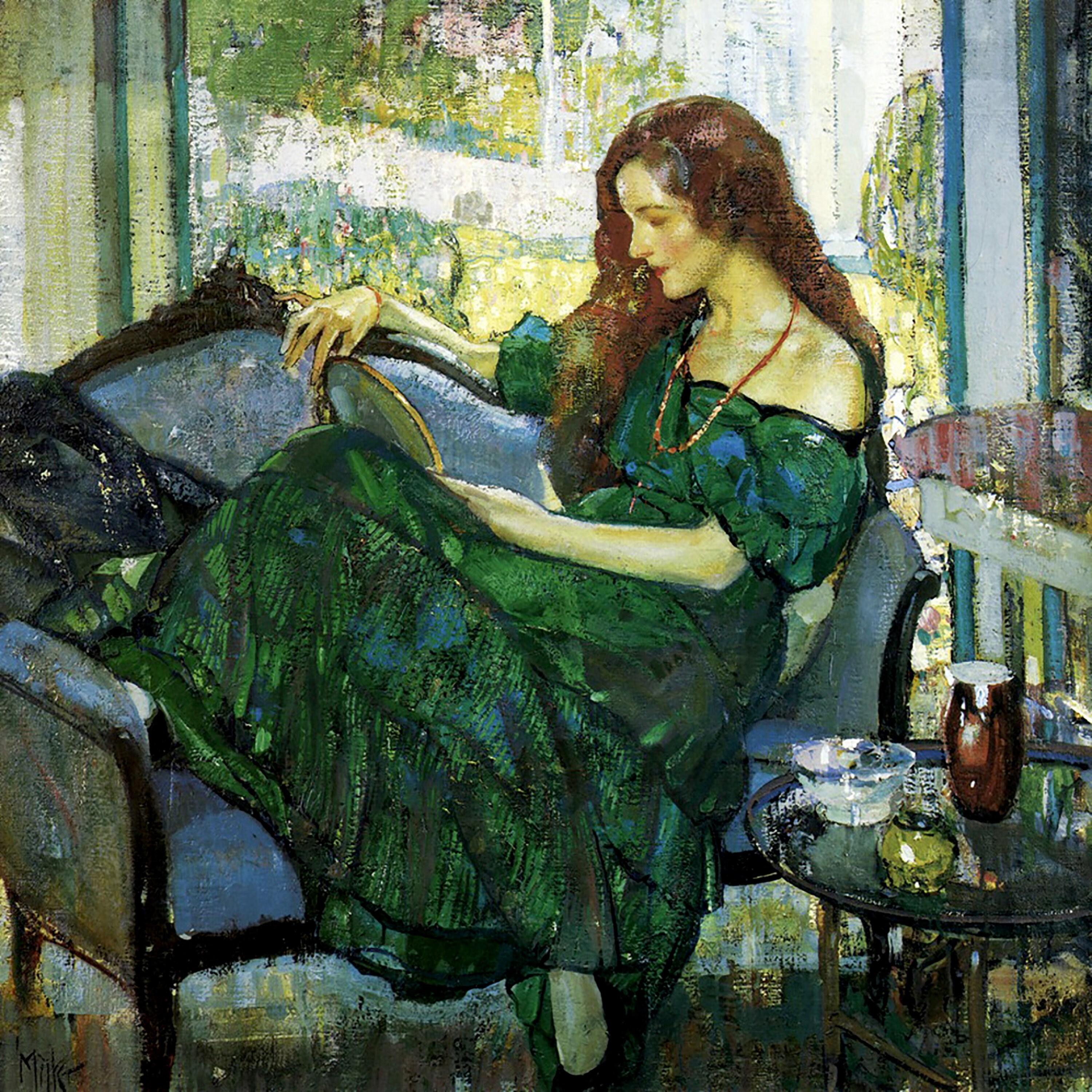 Richard Edward Miller Miss V in Green 1915 Canvas Print Wall Art,miller ...