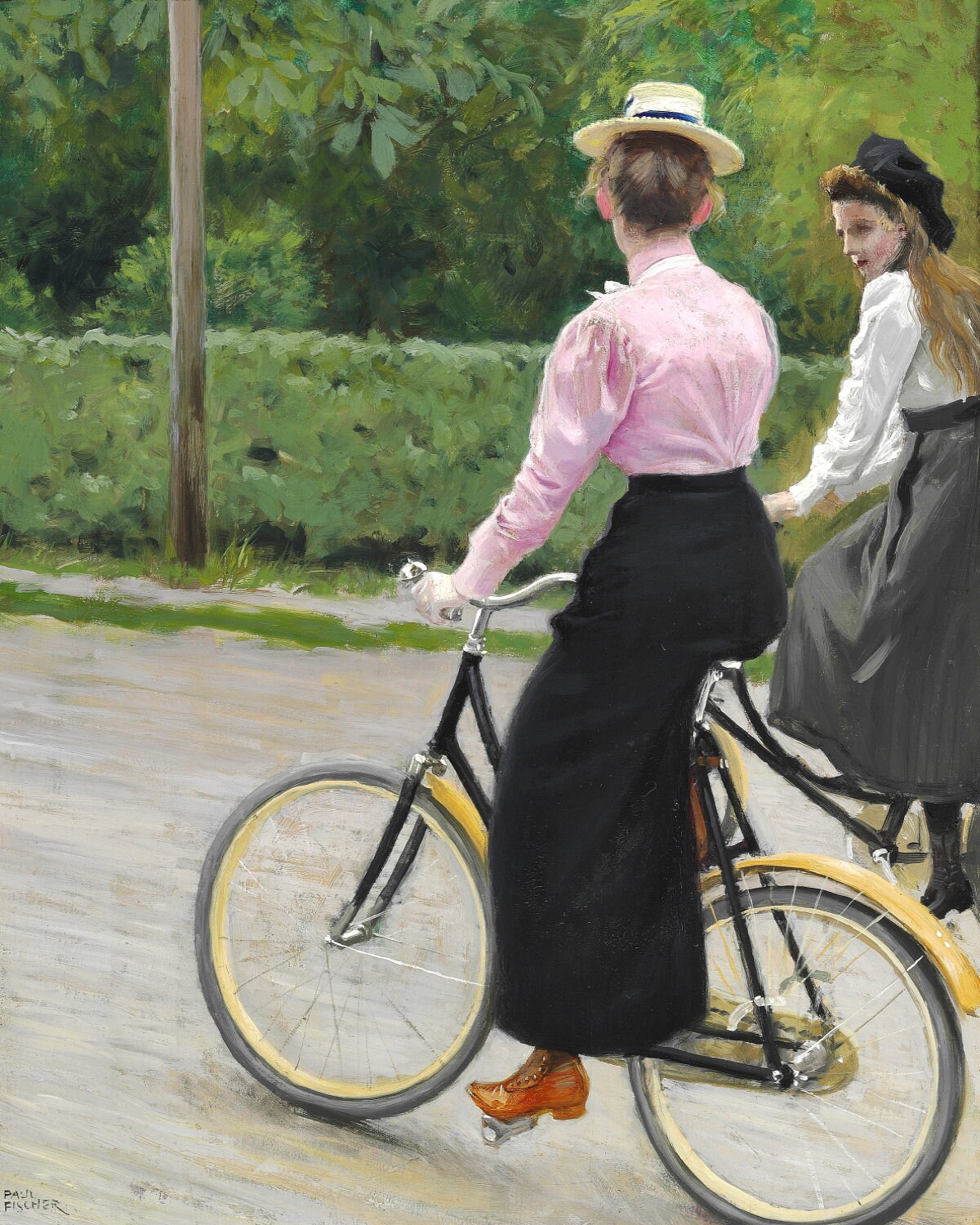 Paul Gustav Fischer Two Young Women Making a Ride on Their Bikes Canvas ...