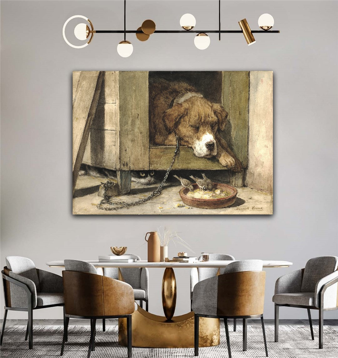 Henriette Ronner Knip Cat Watching Birds Near a Sleeping Dog Canvas ...