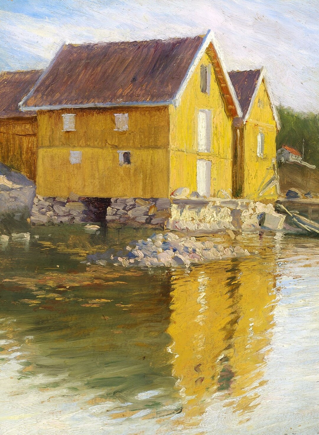 Paul Gustav Fischer Scene From Norway With Yellow Wooden Houses Canvas ...