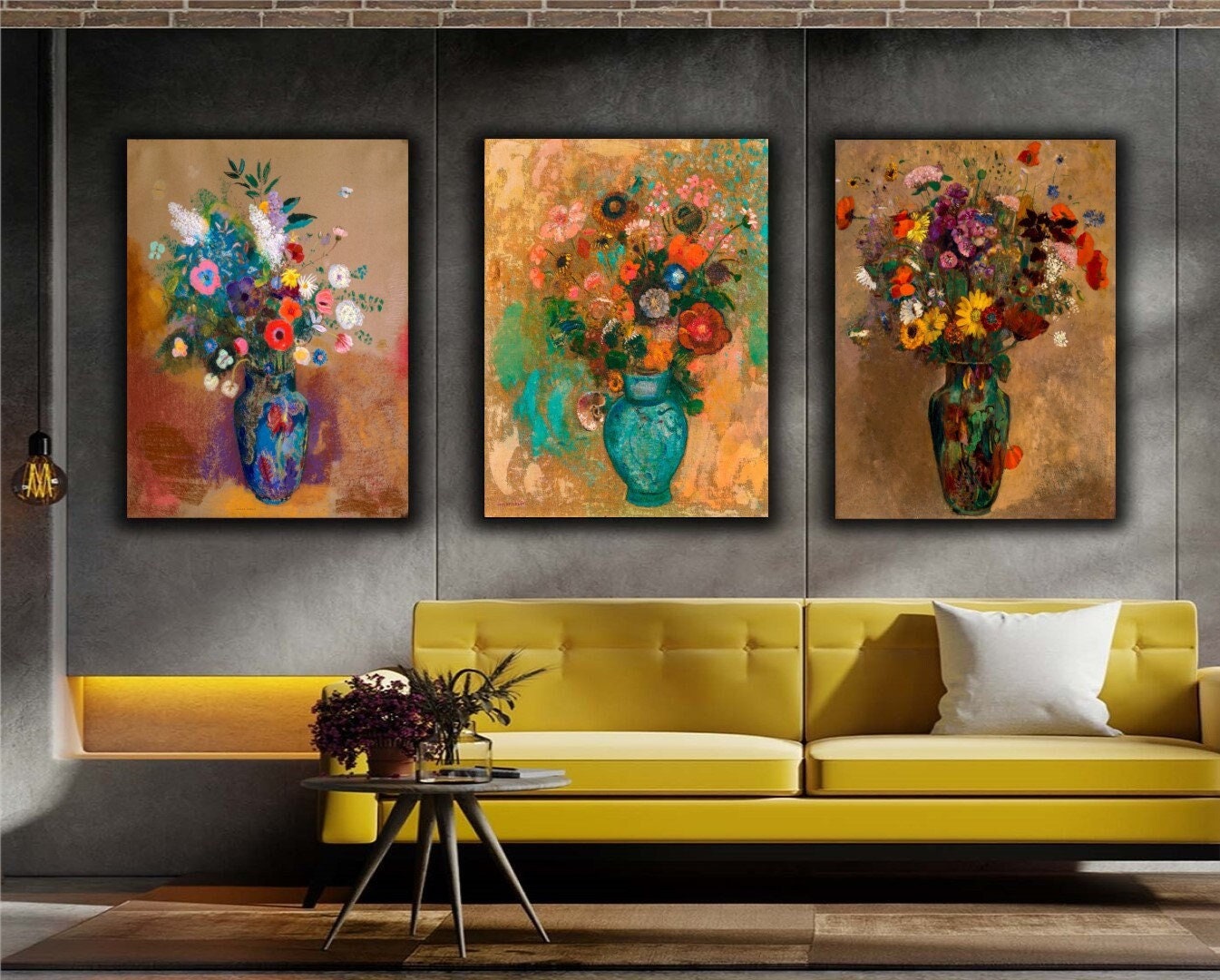 3er Set Odilon Redon Bouquet de Fleurs Leinwanddruck Wandkunst,Redon ...