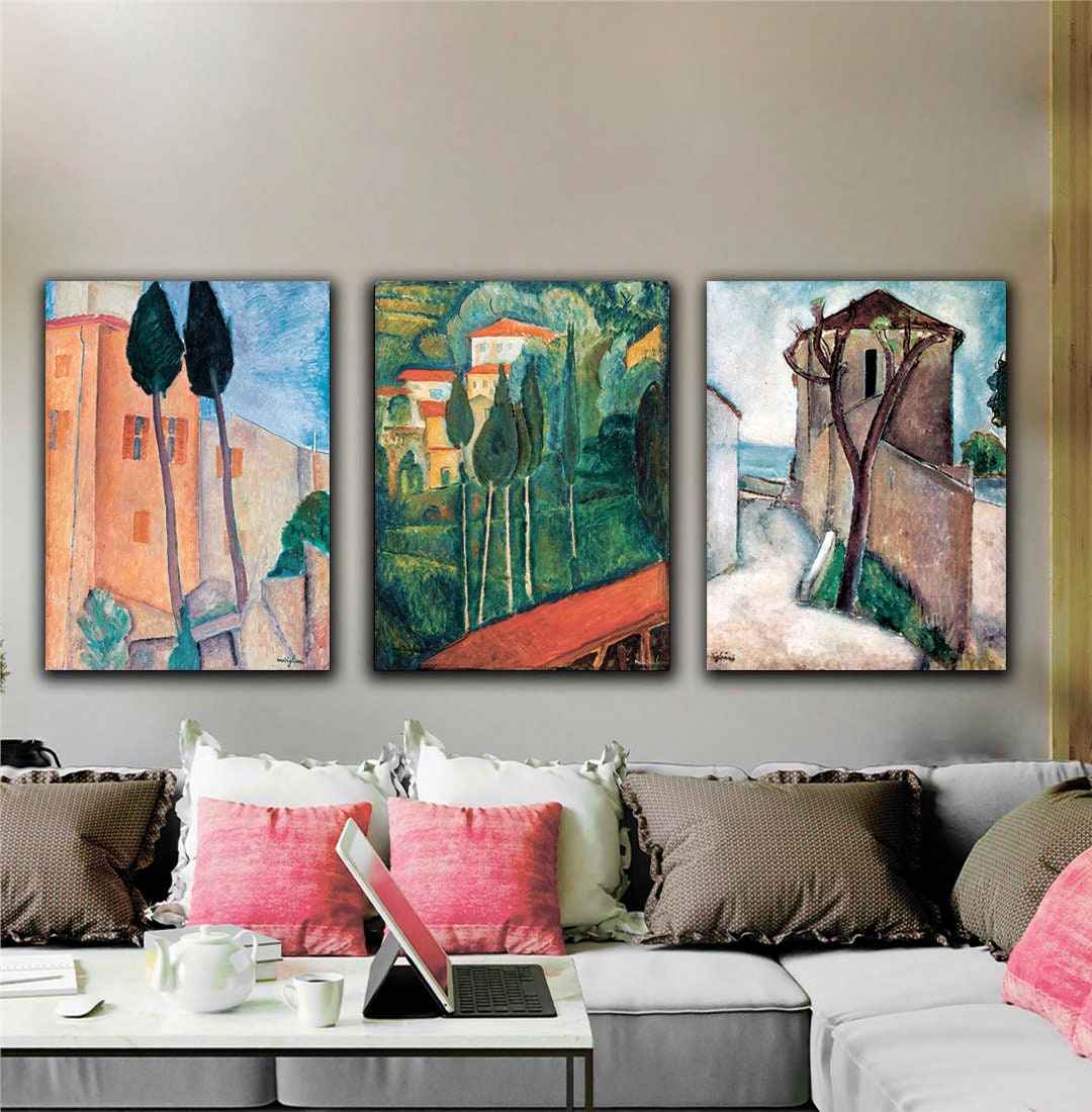 Set of 3 Amedeo Modigliani Landscape Canvas Print Wall Art,tree and ...