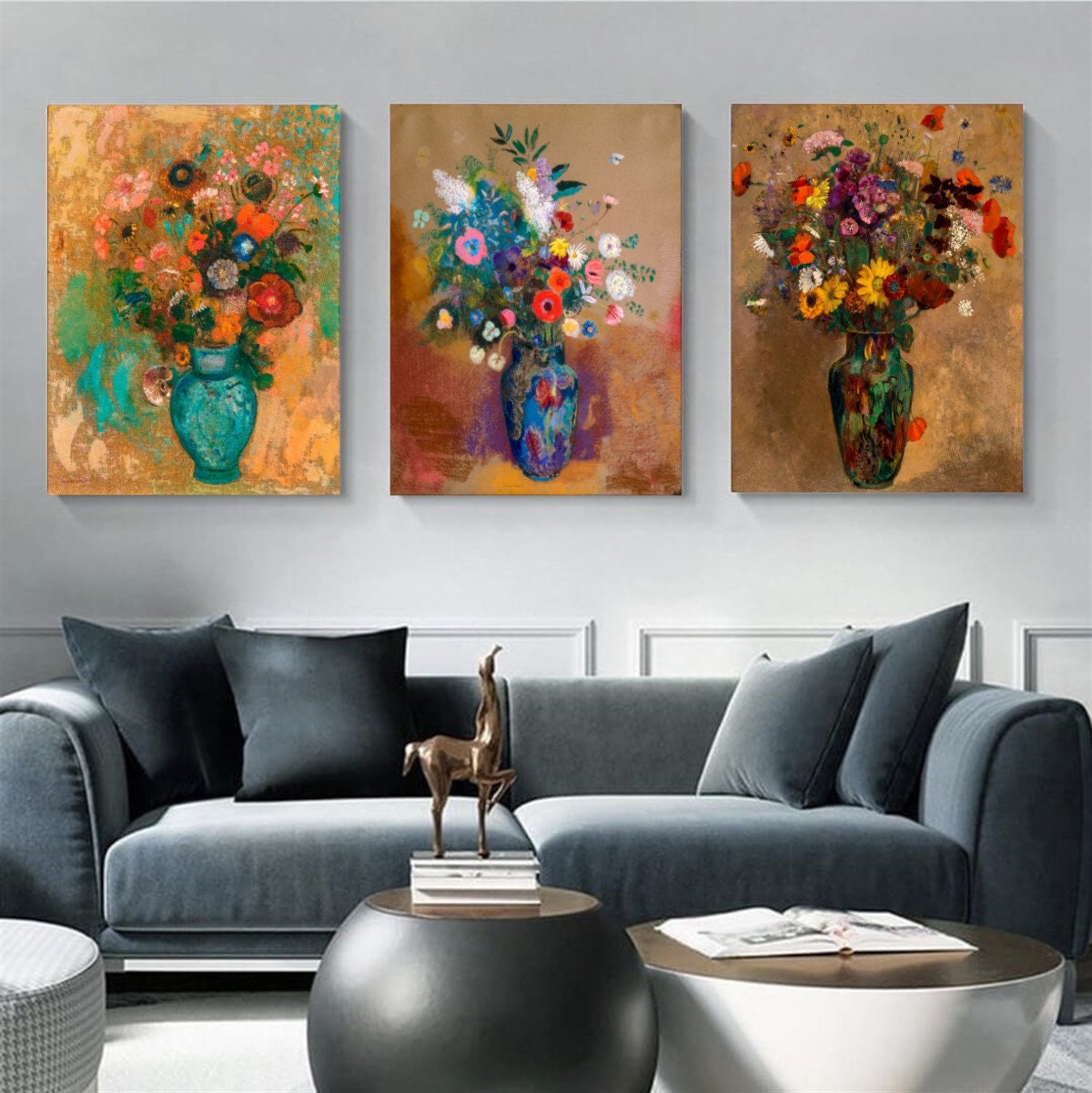 3er Set Odilon Redon Bouquet de Fleurs Leinwanddruck Wandkunst,Redon ...