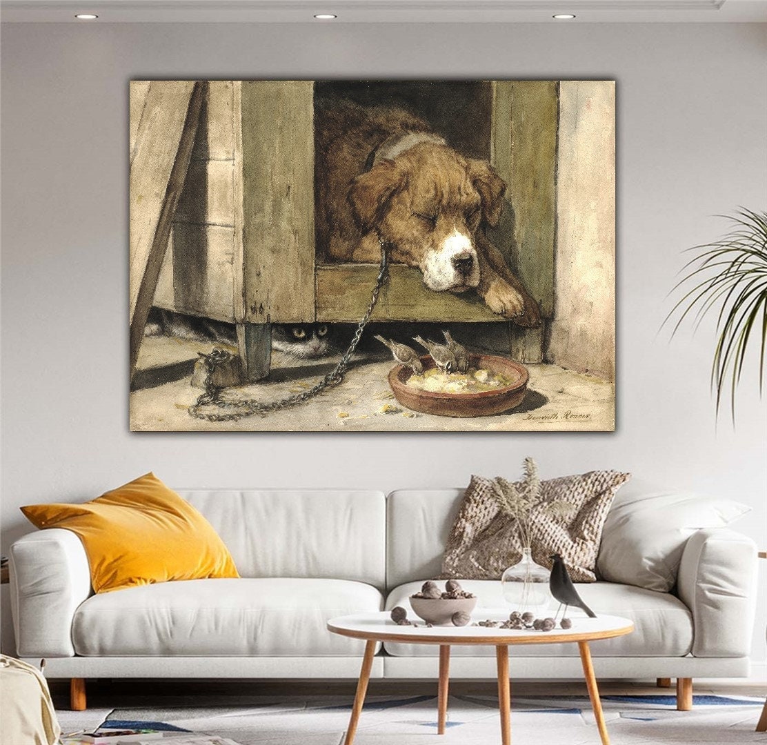 Henriette Ronner Knip Cat Watching Birds Near a Sleeping Dog Canvas Print Wall Art,ronner Poster ...