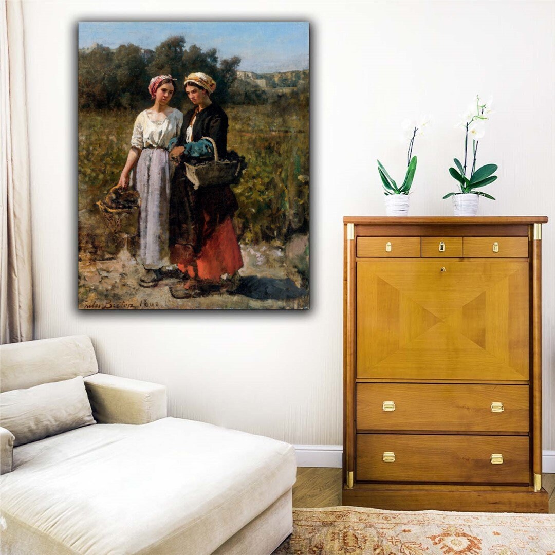 Jules Breton Two Young Woman Picking Grapes 1862 Canvas Print Wall Art ...
